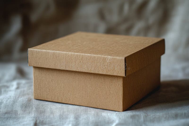 Small Closed Rectangular Cardboard Box on Neutral Colored Linen Cloth ...