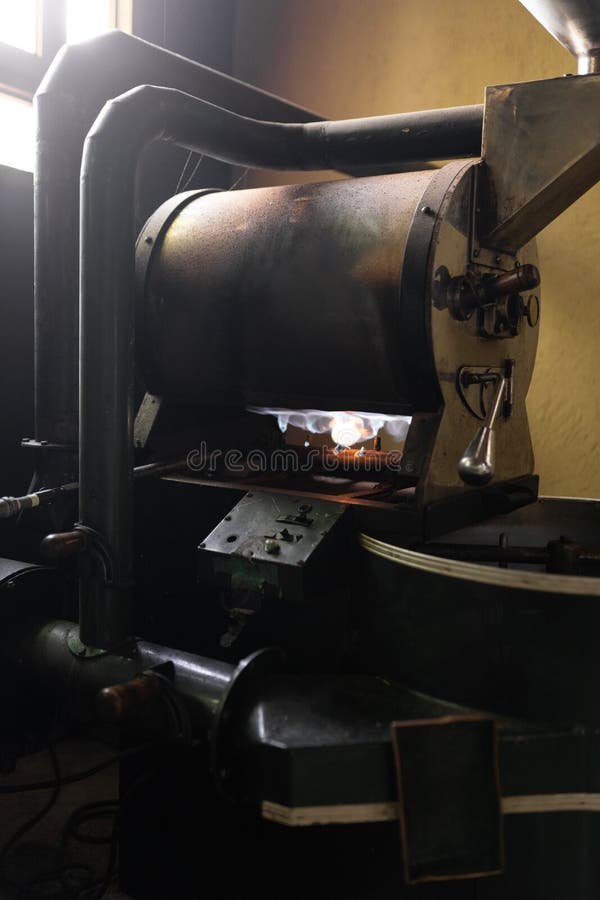 A Small Coffee Roaster Machine with the Burner on Stock Photo - Image ...