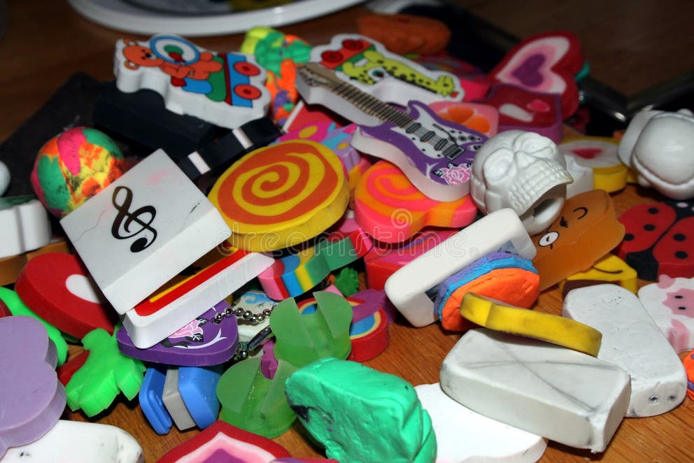 A Small Collection of Colored Erasers Stock Photo - Image of paper ...