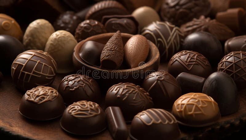 A Small Collection of Gourmet Chocolate Truffles in a Row Generated by ...