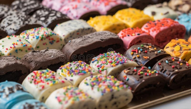 A Small Collection of Multi Colored Baked Snacks in a Row Generated by ...