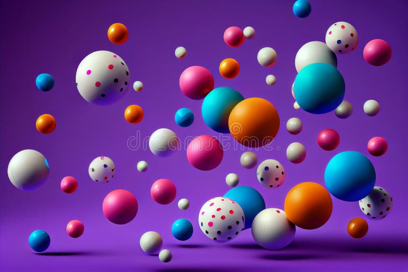 Small Colored Balls that Jump Up, on a Purple Background, Abstract 3D ...