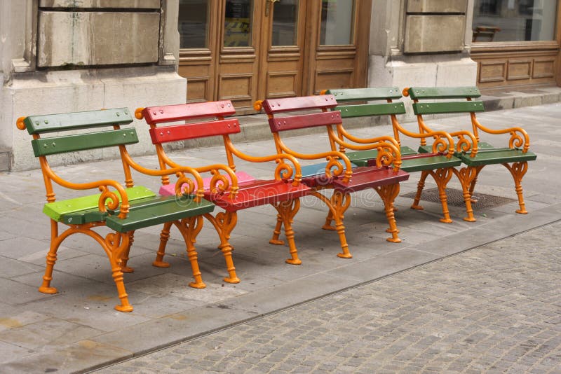 Small colorful benches stock photo. Image of bench, ljubljana - 21687272