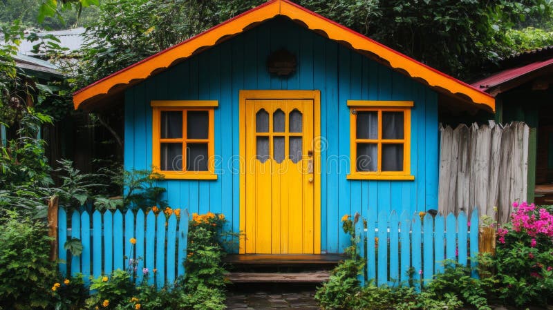 Small Colorful House with Yellow Door Stock Illustration - Illustration ...