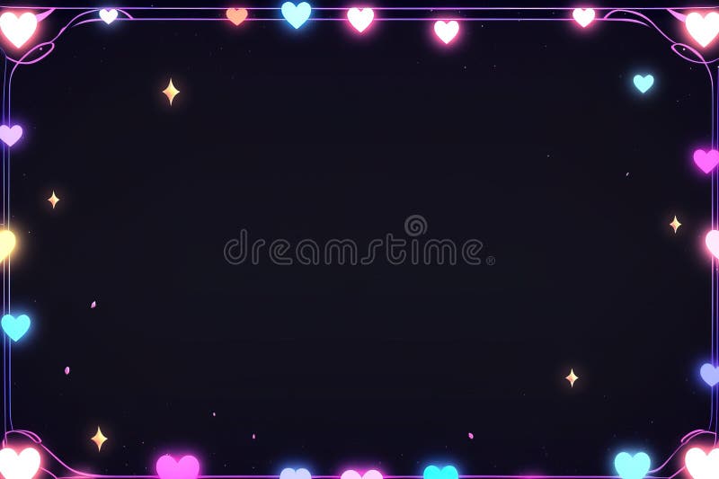 Small Colorful Neon Glowing Hearts Border Frame on Dark Background with ...