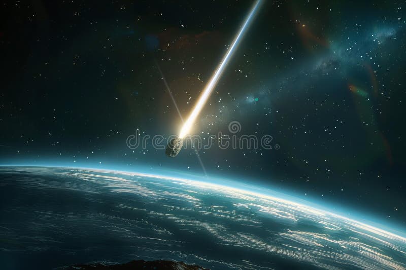 A Small Comet in Space Approaching Earth, Planet Earth is Seen from the ...