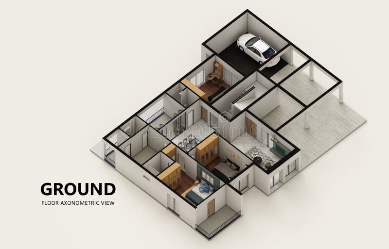 Small Compact Apartment Isometric View 3d Render Stock Illustration ...