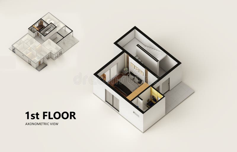 Small Compact Apartment Isometric View 3d Render Stock Illustration ...