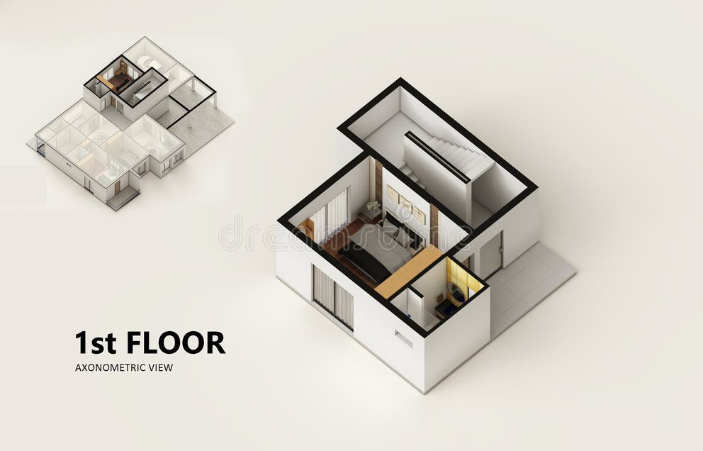 Small Compact Apartment Isometric View 3d Render Stock Illustration ...