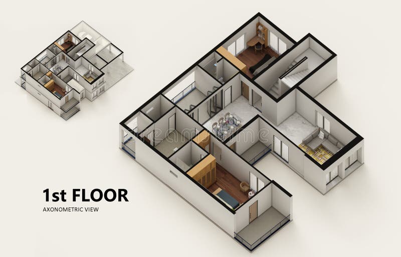 Small Compact Apartment Isometric View 3d Render Stock Illustration ...