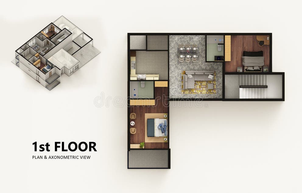 Small Compact Apartment Isometric View 3d Render Stock Illustration ...