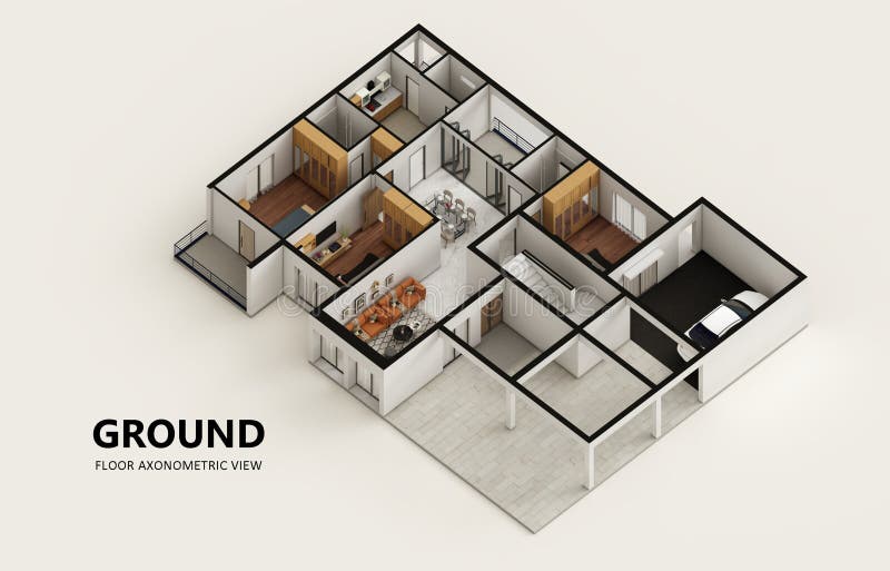 Isometric View of a Interior Design of Study Room Orthographic View ...
