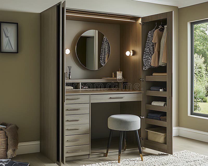A Small, Compact Room with a Vanity and a Mirror Stock Photo - Image of ...