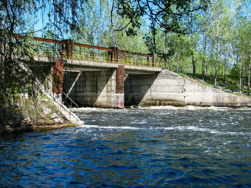 Small Concrete Bridge Over a Fast and Stormy River. Summer Stock Image ...