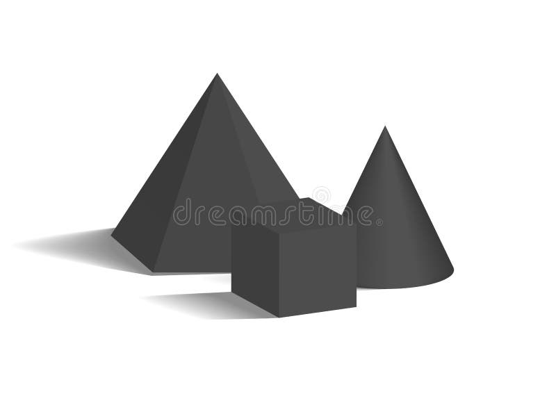 Small Cone, Square Pyramid and Cube 3D Shapes Stock Vector ...