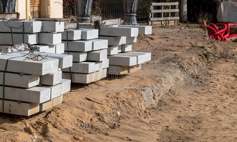 Small Construction Site. Cement Blocks Lie on the Ground, Ready for ...