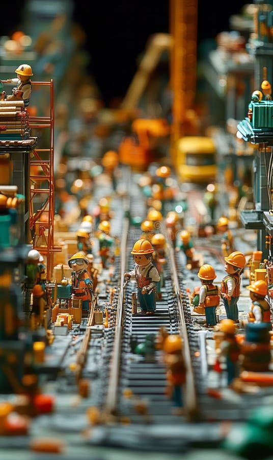 Small Construction Site with Miniature Workers Busy at Work Stock Image ...