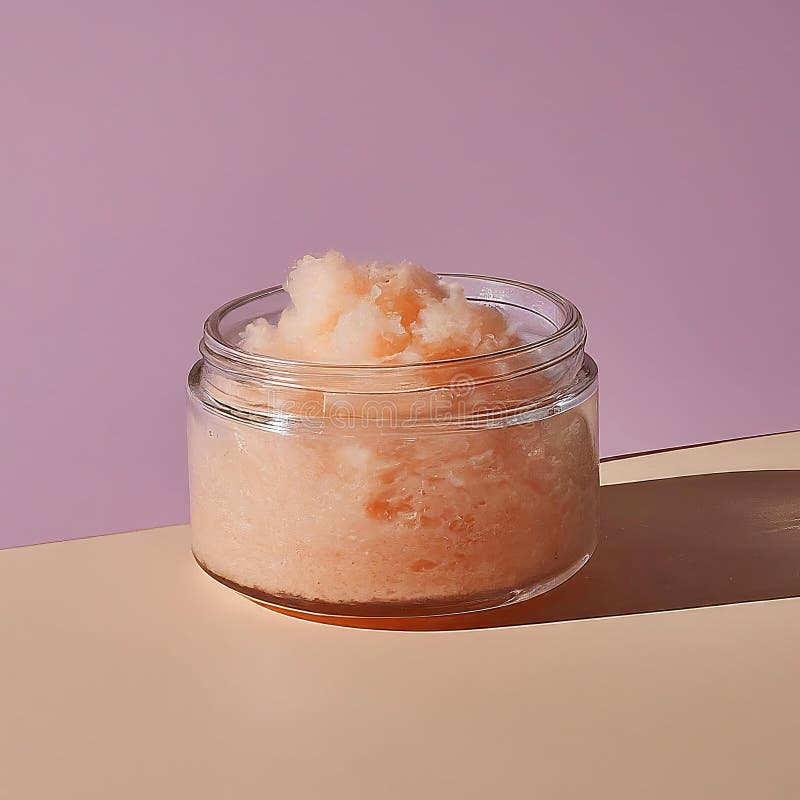 A Small Container of Orange Scrub Cream is Sitting on a Tan Surface ...