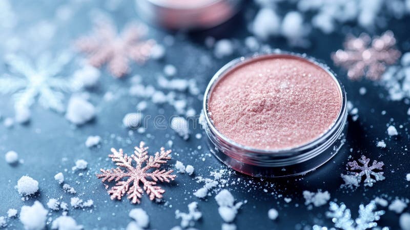 A Small Container of Powder is Sitting on a Table with Snowflakes Stock ...