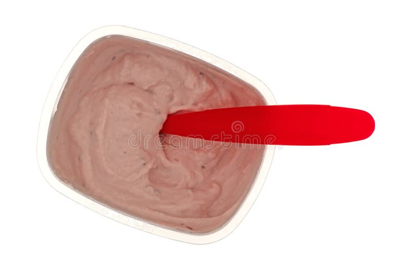 Small Container of Red Raspberry Yogurt with a Spoon in the Food on a ...