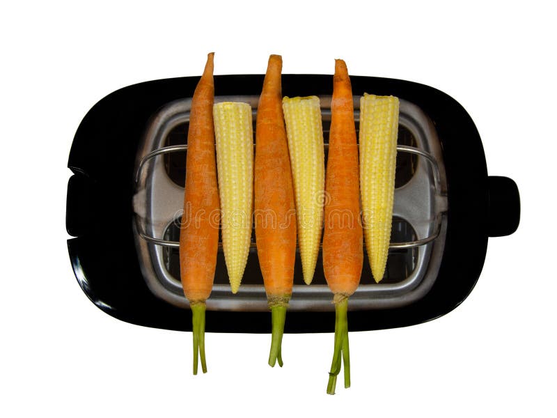 Small Corn and Carrots on a Toaster Stock Photo - Image of gourmet ...