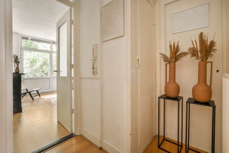 Small corridor with doors stock image. Image of design - 256961115