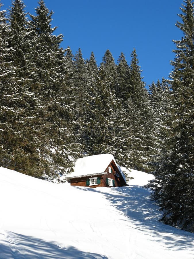 Cabin Covered by Fresh Snow Stock Photo - Image of daylight, places ...
