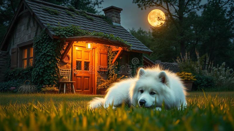 A Small Cottage Nestled in a Snowy Landscape Under a Starry Night Sky ...