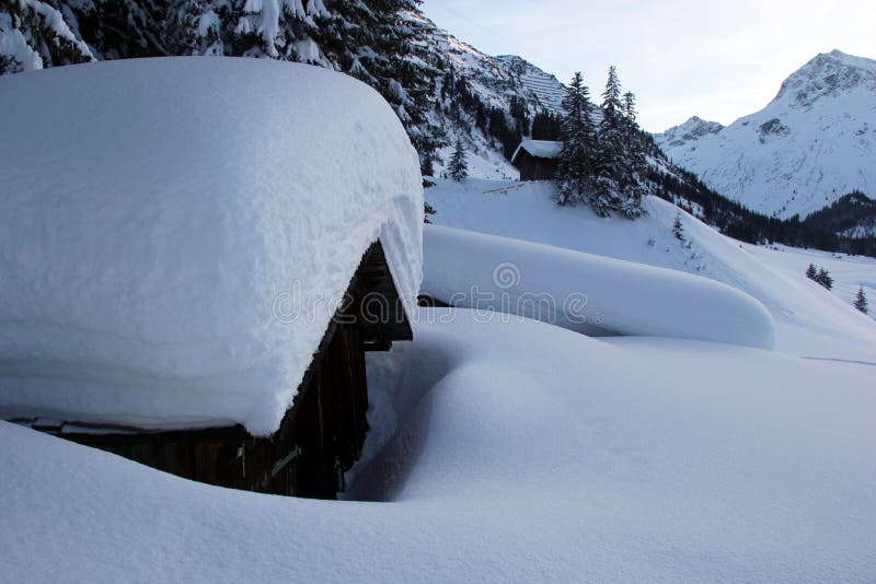Small Cottage House with Huge Snow Stock Photo - Image of design ...