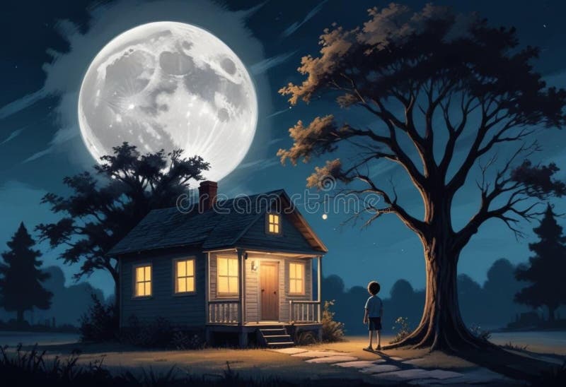 A Small Cottage Nestled in a Snowy Landscape Under a Starry Night Sky ...