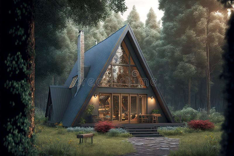 Small Country Cottage in Form of a-frame Cabin Near Forest Stock ...