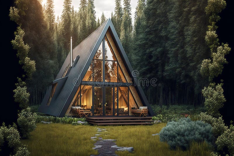 Small Country Cottage in Form of a-frame Cabin Near Forest Stock ...