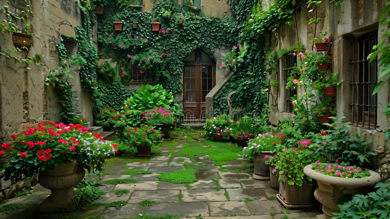 A Small Courtyard Lined with Delicate Flower Beds and Surrounded by ...