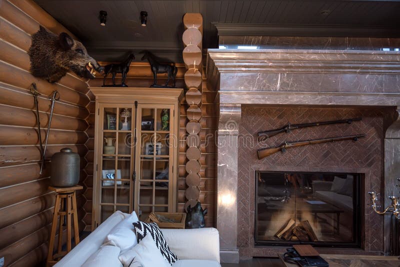 Small Cozy Hall with Fireplace Stock Image - Image of chair, estate ...