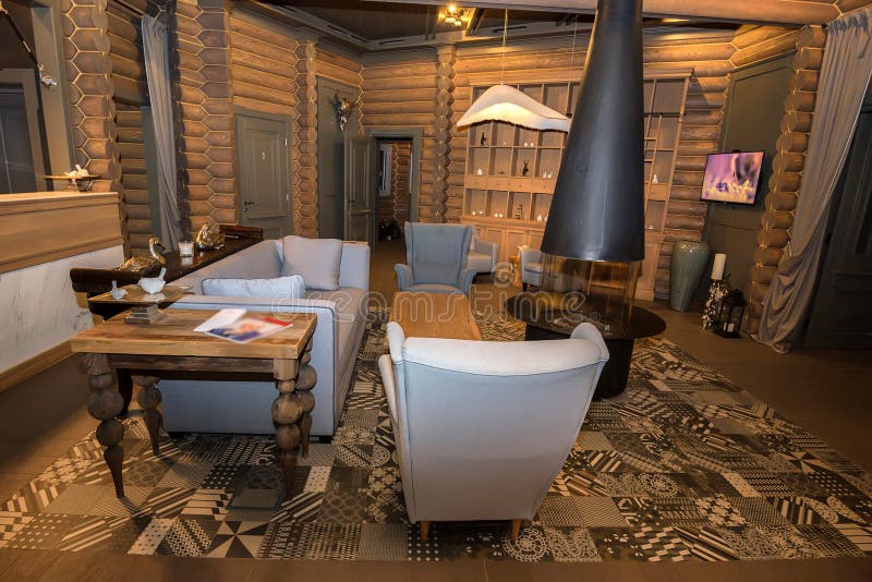 Small Cozy Hall with Fireplace Stock Photo - Image of contemporary ...