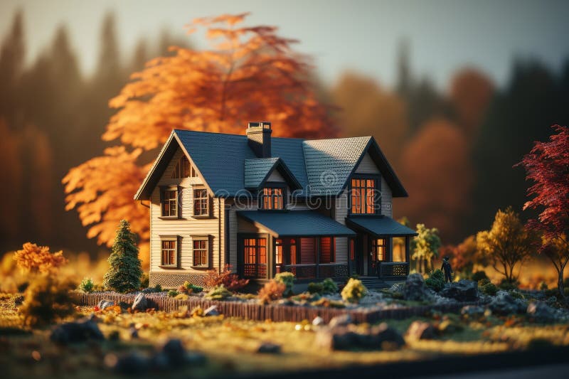 Small Cozy House in the Middle of the Autumn Forest at Sunset Stock ...