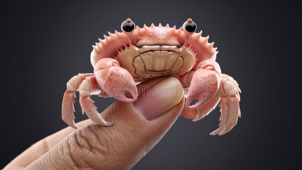 A Small Crab is Held in the Palm of a Hand, AI Stock Illustration ...