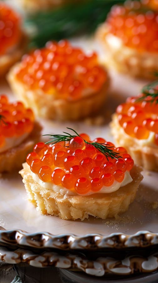 Small Crackers with Red Caviar on Plate Stock Photo - Image of fancy ...