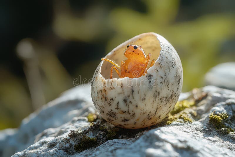 Small Creature Hatches from a Speckled Egg Shell Stock Image - Image of ...