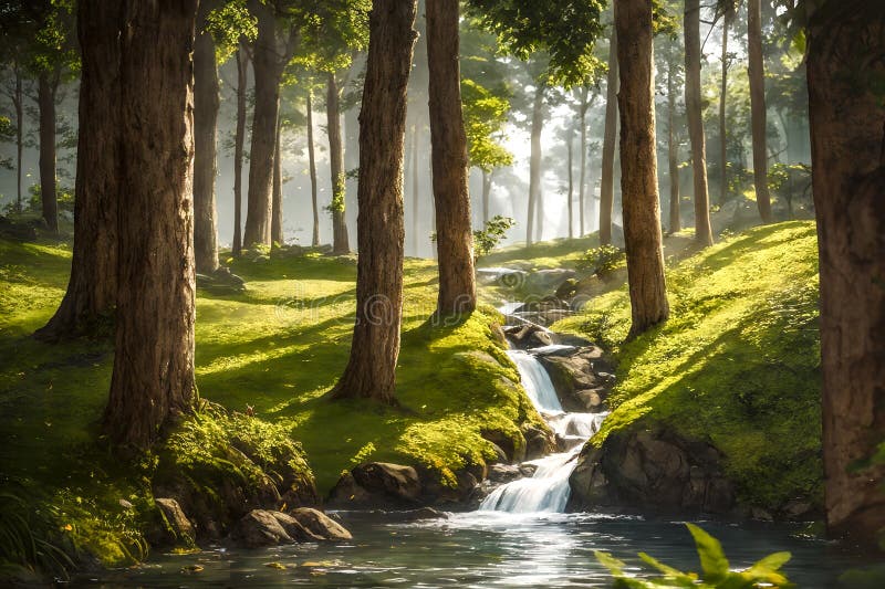 Creek in the Woods. Generated by AI. Stock Image - Image of woodland ...