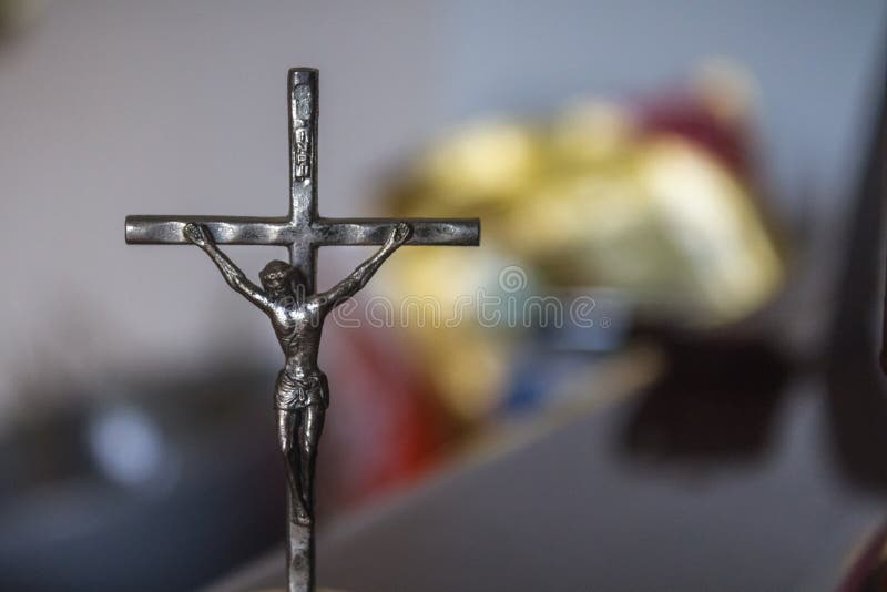Small Crucifix Statue Christ on Cross Stock Photo - Image of church ...