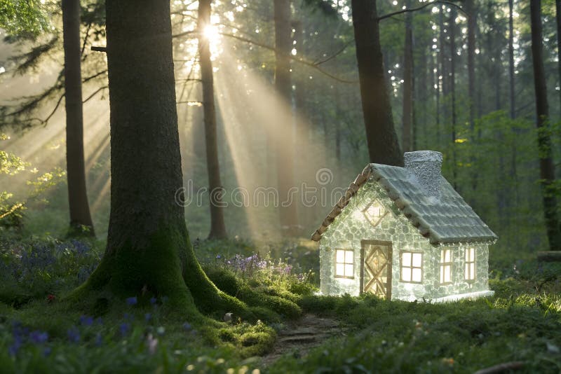 Small Crystal House in a Magical Forest Stock Illustration ...