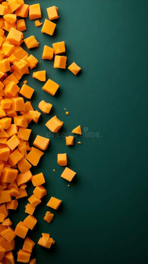 Small Cubes of Cheese are Spread Across a Deep Green Surface, Creating ...