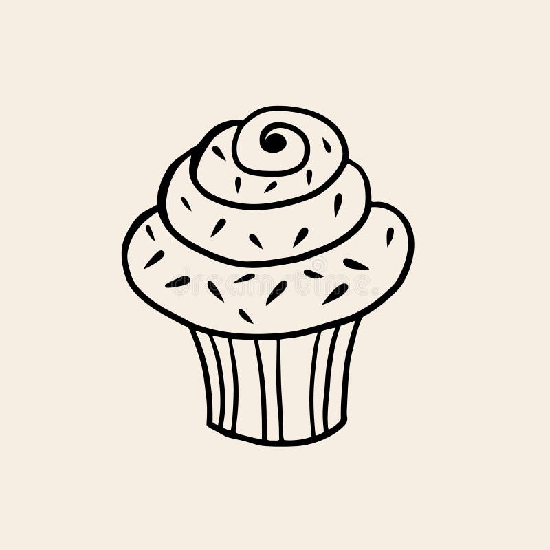 A Small Cake with a Cherry. Vector Linear Drawing of a Cake. the Symbol ...