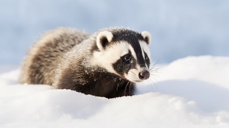Small Cute American Badger in the Snow. Generative AI Stock ...