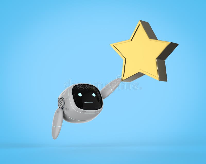 Small and Cute Assistant Robot Holding Golden Star Trophy Stock ...