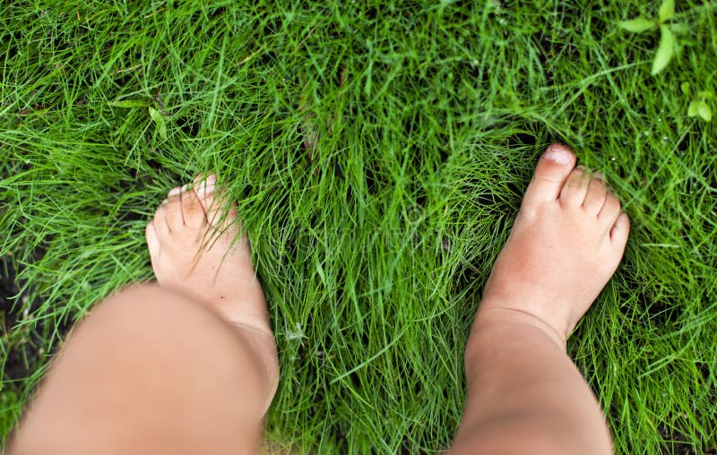 Small Cute Baby Feet on the Grass. Stock Photo - Image of grass ...
