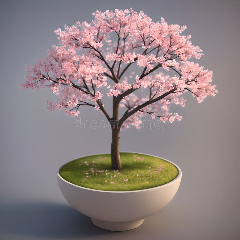 A Small Cute Blossoming Sakura Bonsai Tree, 3d Isometric Reference ...