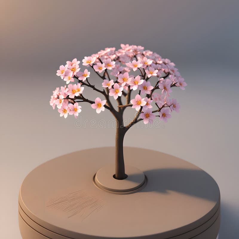 A Small Cute Blossoming Sakura Bonsai Tree, 3d Isometric Reference ...