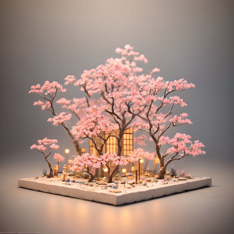 A Small Cute Blossoming Sakura Bonsai Tree, 3d Isometric Reference ...